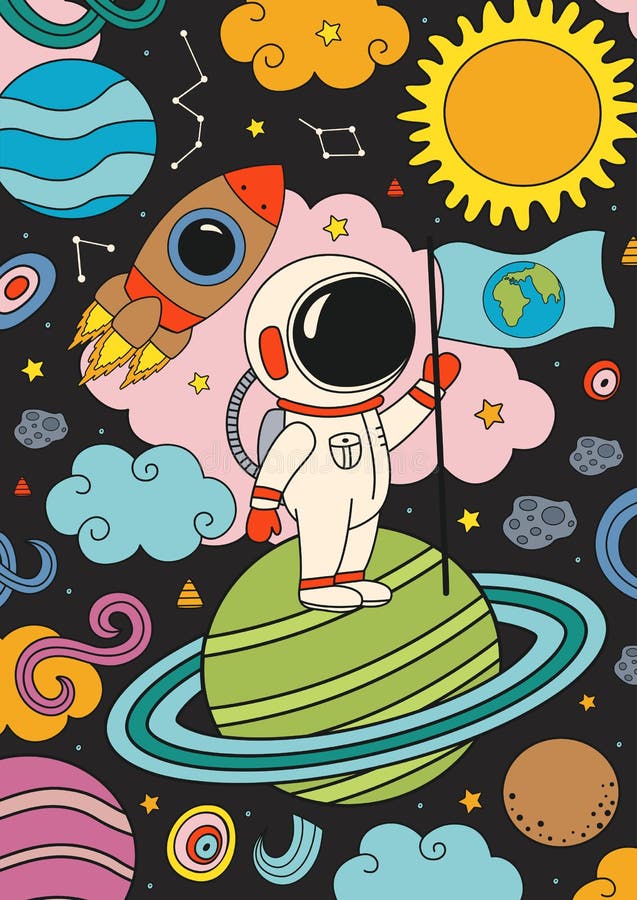 Space Poster with Cute Astronaut on the Planet Stock Vector ...