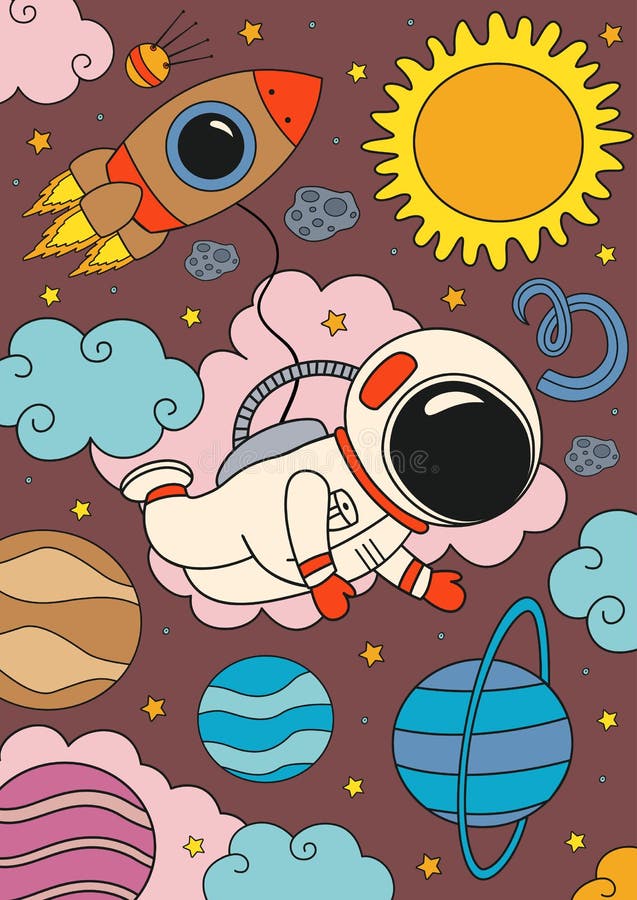 Poster with Cute Astronaut Flying in Space Stock Vector - Illustration ...