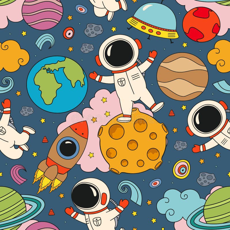 Seamless Pattern with Cute Astronauts in Space Stock Vector - Illustration of character, dream ...