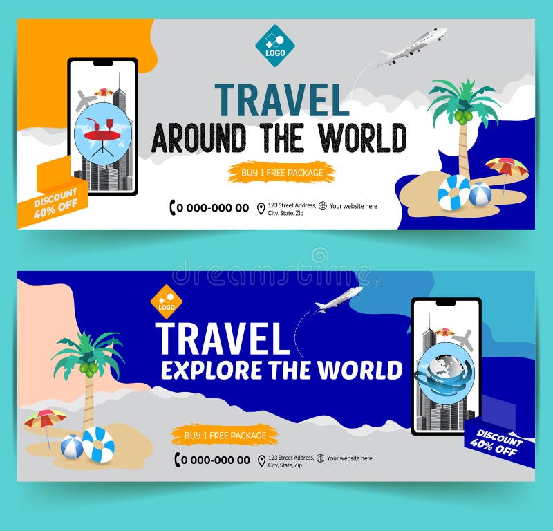 Travel and Tour Social Media Cover or Web Banner. Travel Agency World ...