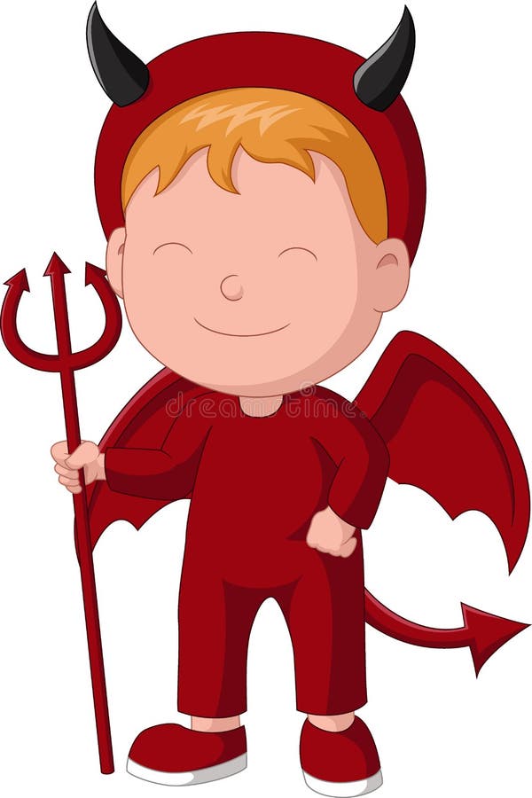 Cute Boy Cartoon Wearing Halloween Devil Costume Stock Vector ...