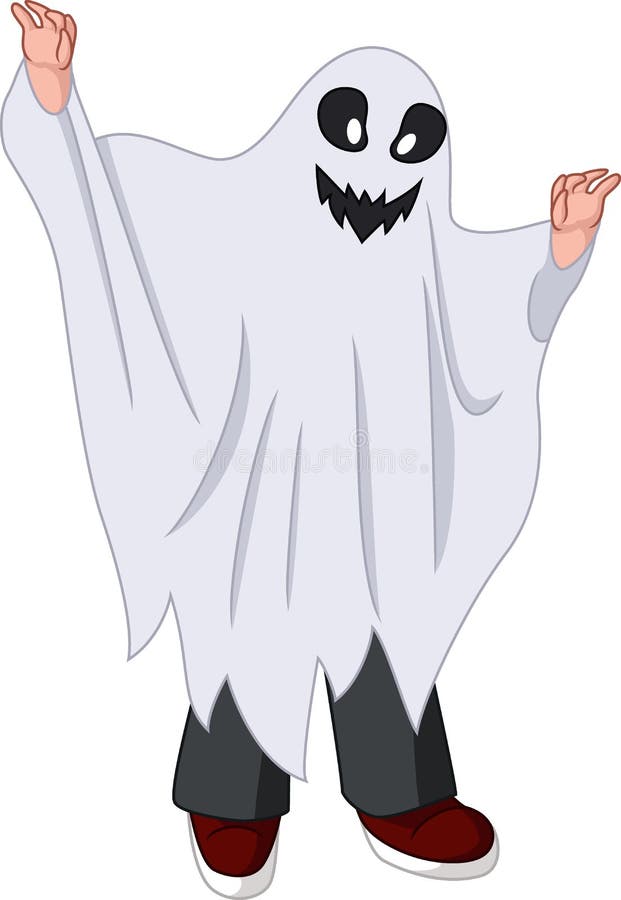 Cute Kid Cartoon Wearing Ghost Costume Stock Vector - Illustration of ...