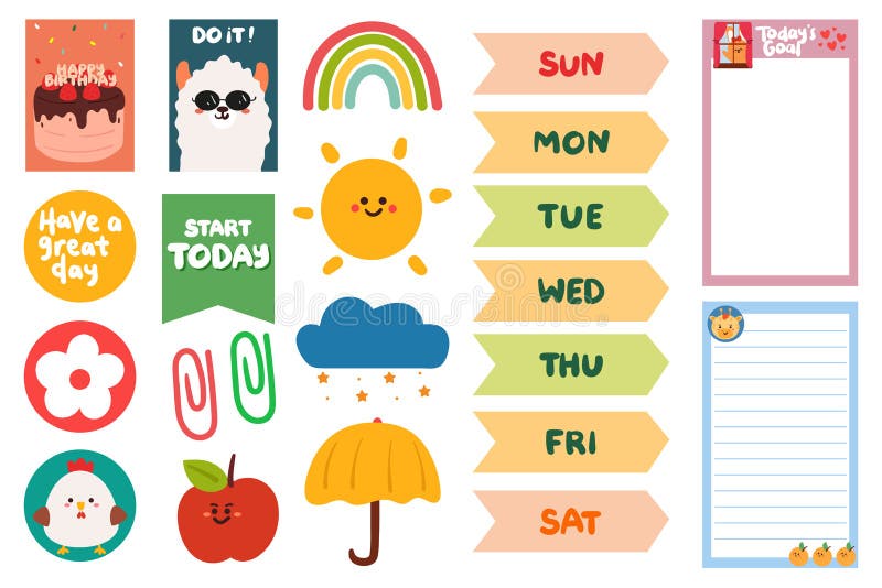 Cute Planner Sticker for Journal, Diary, Scrapbook Stock Vector ...