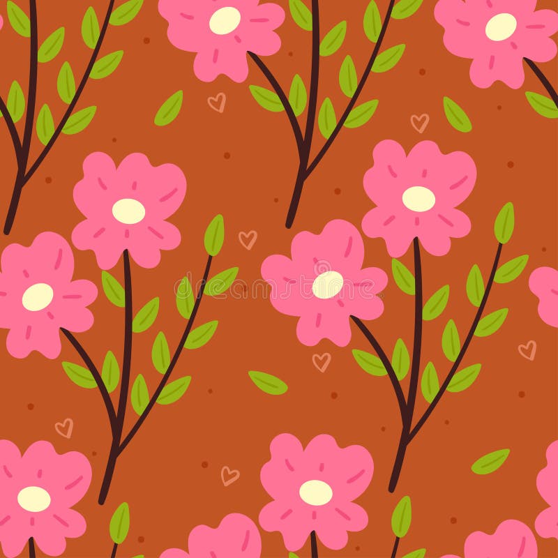 Seamless Pattern Cartoon Flowers. Cute Botanical Wallpaper for Textile ...