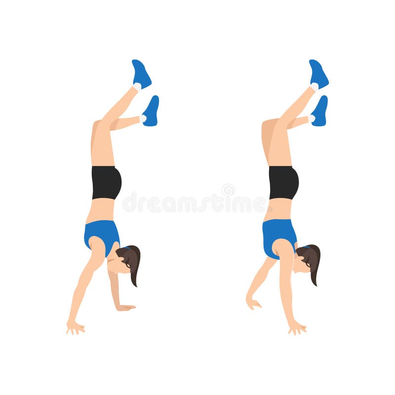 Woman Doing Handstand Walks or Hand Walking Exercise. Stock Vector ...
