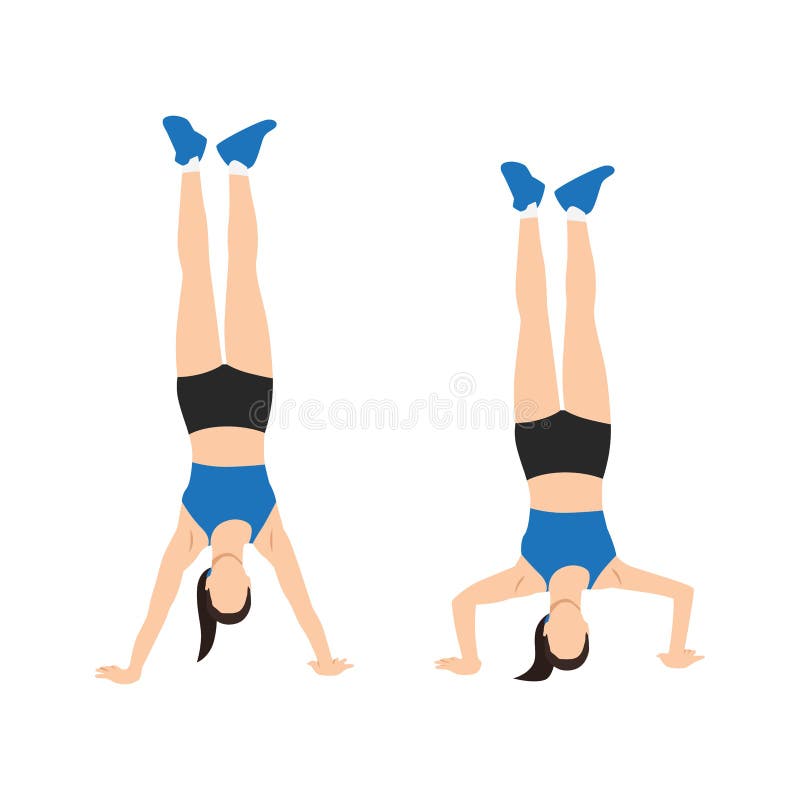 Woman Doing Handstand Push Up Exercise. Flat Vector Illustration Stock ...