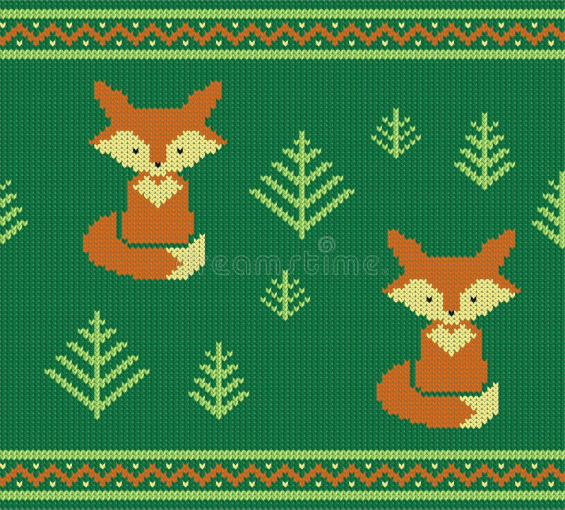 Seamless Pattern with Cute Fox in the Forest. Kitting Imitation Stock ...