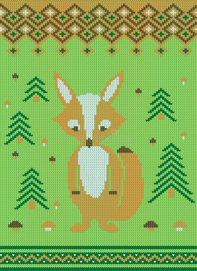 Seamless Pattern with Cute Fox in the Forest. Kitting Imitation Stock ...