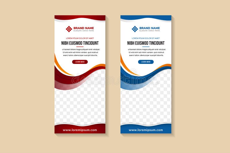 Vertical Roll Up Banners Use Papercut Style on Wave Elements with Red ...