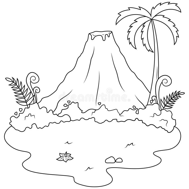 Tree Line Drawings Of Volcanoes With Below