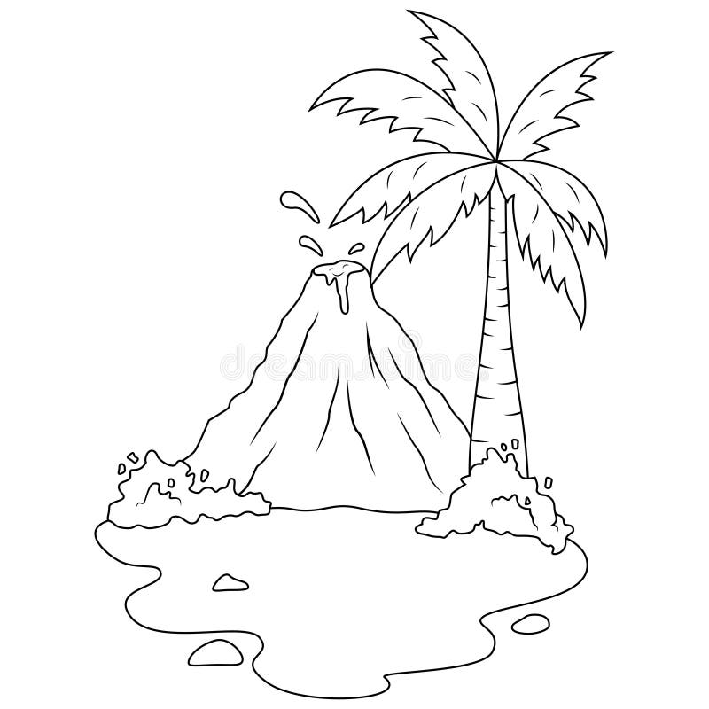 Tree Line Drawings Of Volcanoes With Below