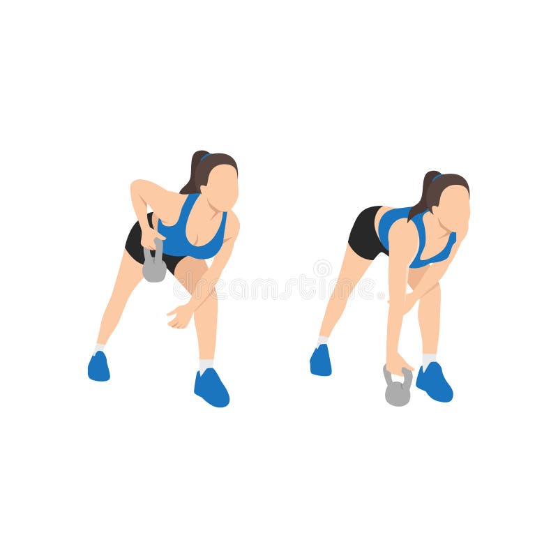 Woman Doing One Arm Kettlebell Rows Exercise. Flat Vector Stock Vector ...