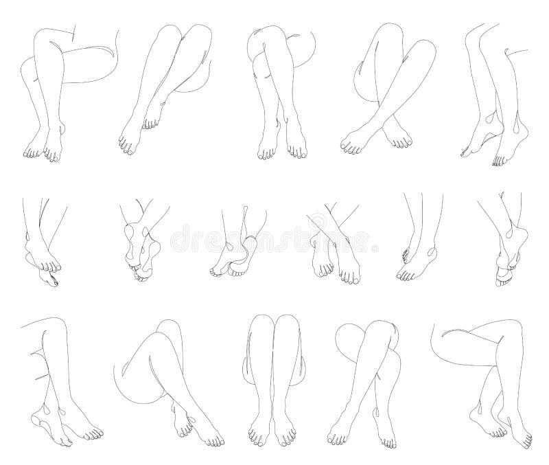 Silhouettes of Female Legs in a Modern One Line Style. Continuous Line ...