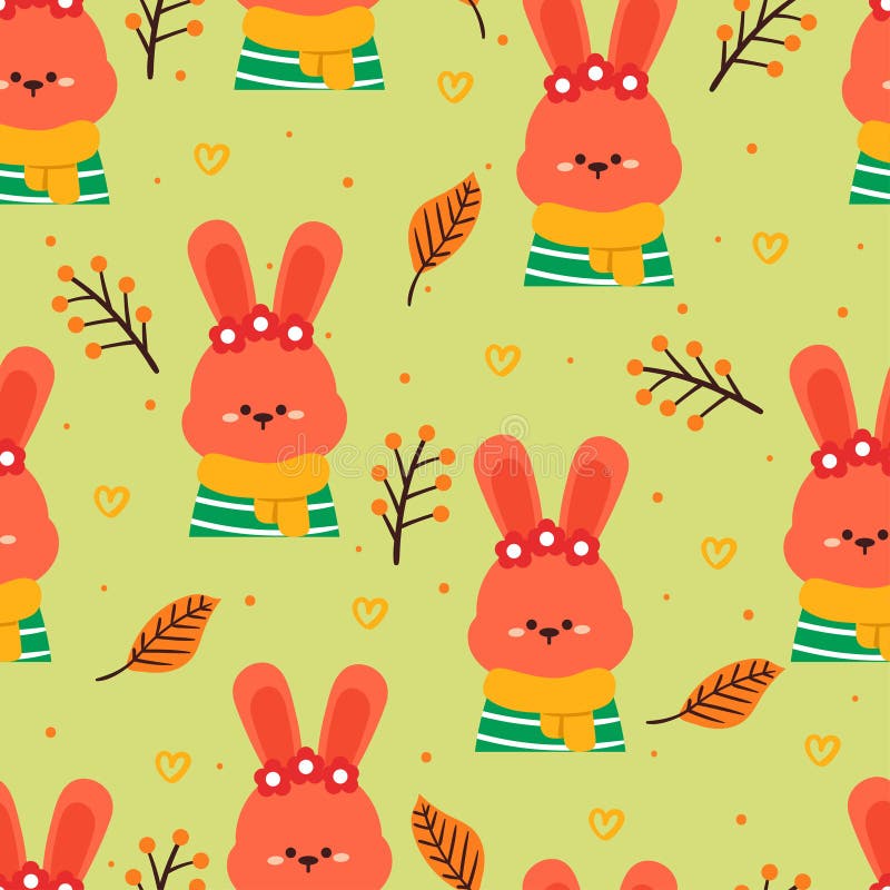 Seamless Pattern Cartoon Bunny and Autumn Leaves. Cute Wallpaper for ...