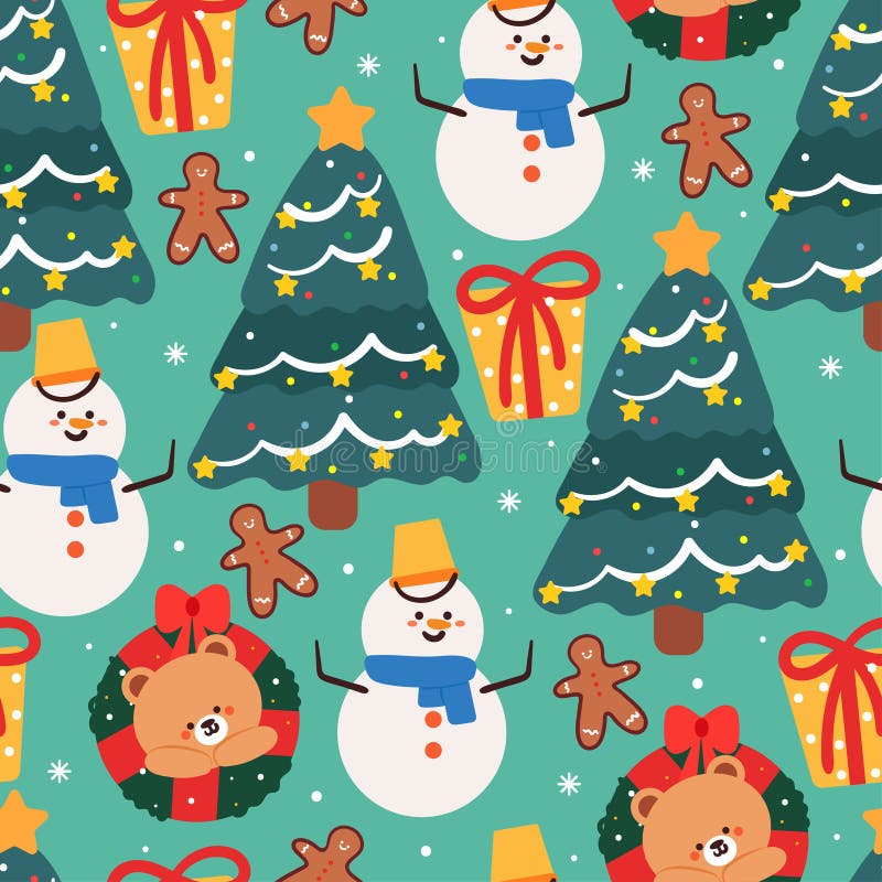 Seamless Pattern Cartoon Christmas. Christmas Wallpaper for Gift Wrap ...