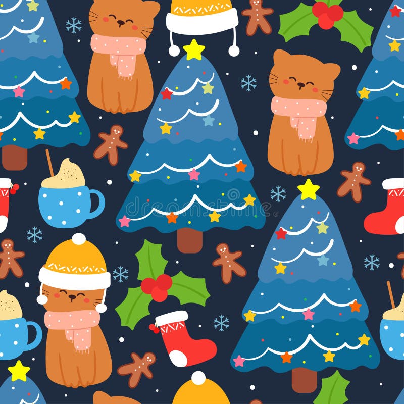 Seamless Pattern Cartoon Christmas. Christmas Wallpaper for Gift Wrap ...