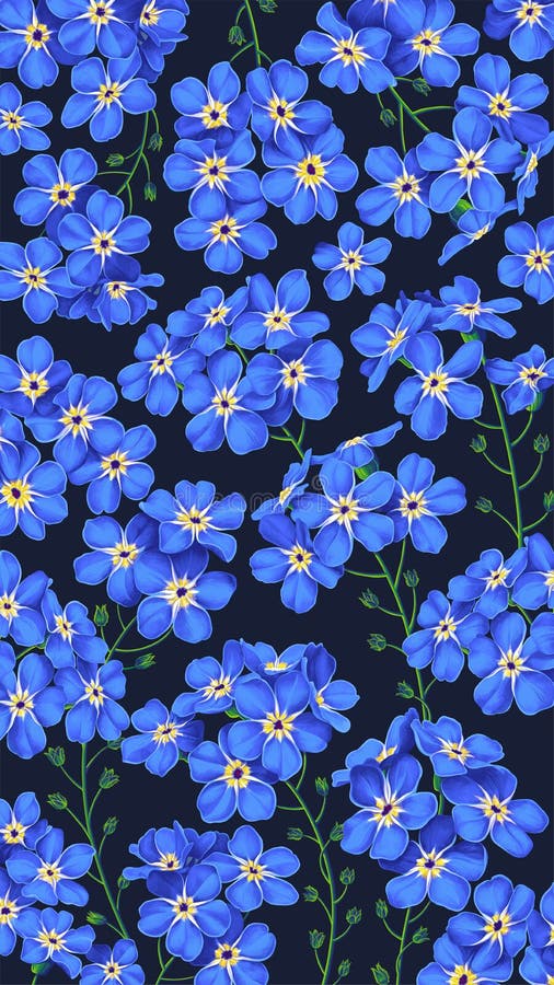 Forget-me-nots in a Seamless Vector Pattern. Realistic Blue Flowers on ...