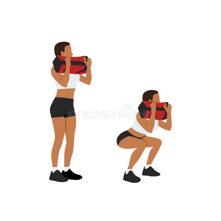 Woman Doing Powerbag or Sandbag Squat in 2 Steps in Side View Stock ...