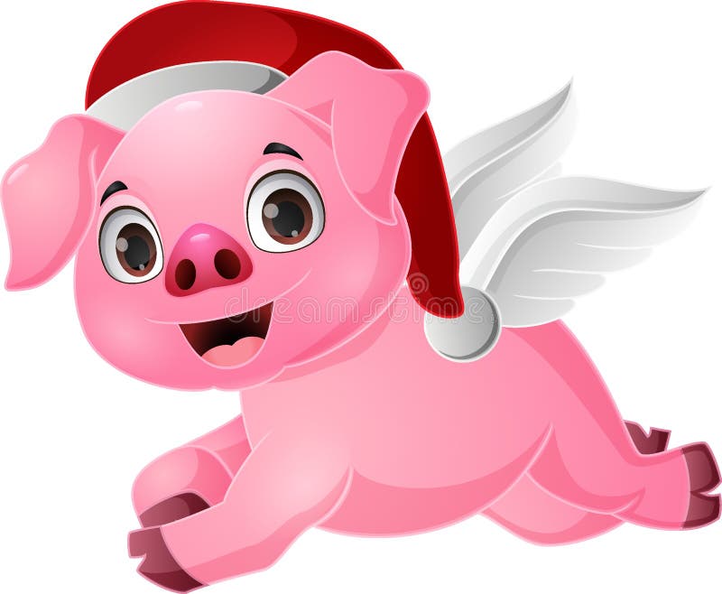 Winged Pig Wearing Cute Cartoon Santa Hat Flying Stock Vector ...
