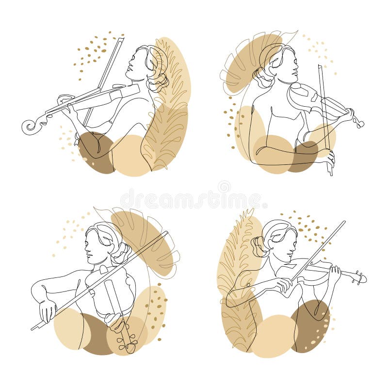 Violinist Girl. Continuous Outline for Decor, Posters, Stickers, Logo ...