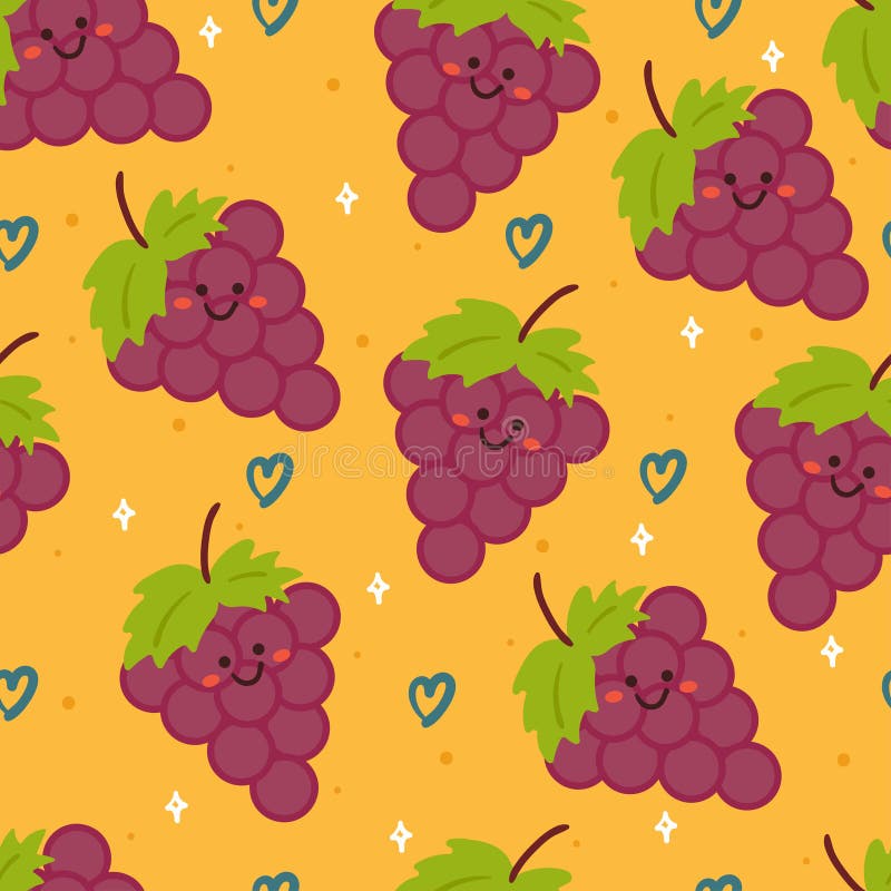 Seamless Pattern Cartoon Grape. Cute Food Character Wallpaper for ...