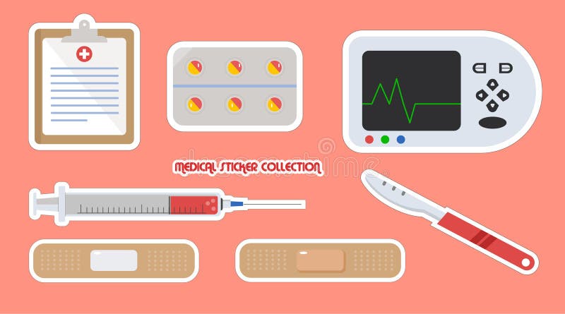 Set Sticker-medical Cute Background Pink. Stock Illustration ...