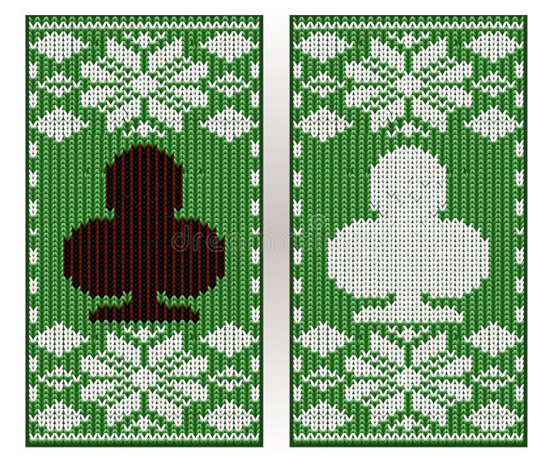 Happy New Year Knitted Pattern with Poker Clubs Cards, Vector Stock ...