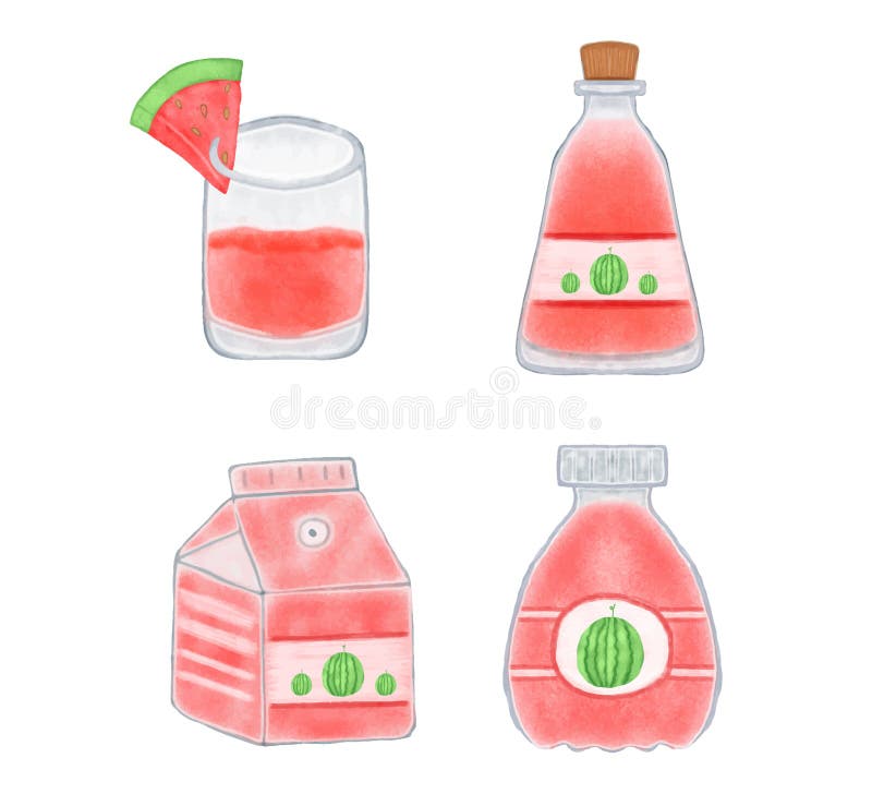 Illustration Vector Graphic Drawing of Watercolor Red Watermelon Drink ...