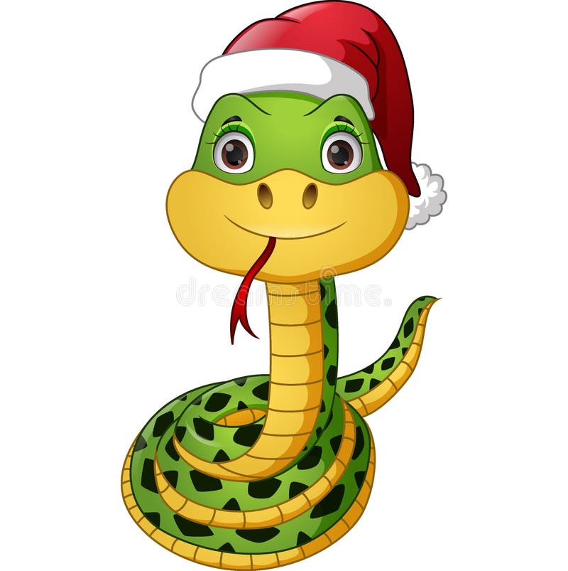 Cute Green Snake Wearing Santa Hat Stock Vector - Illustration of ...
