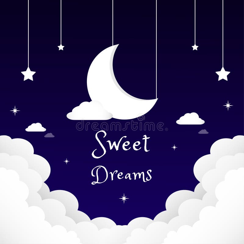 Sweet Dreams. Night Background with Moon Stars and Cloud. Vector ...