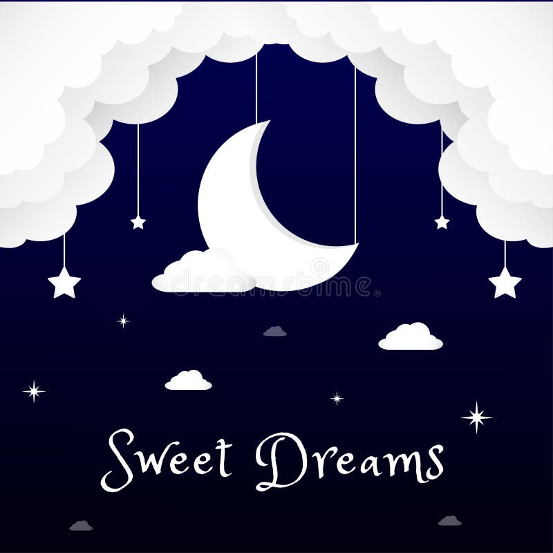 Sweet Dreams. Night Background with Moon Stars and Cloud. Vector ...