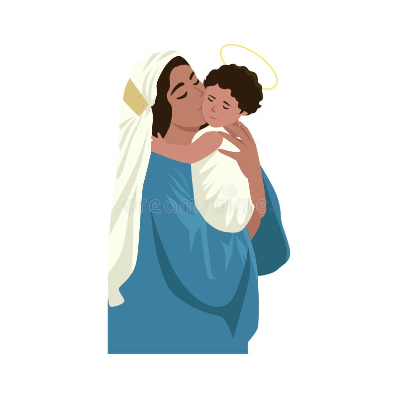 Virgin Mary Holding Baby Jesus. Stock Illustration - Illustration of ...