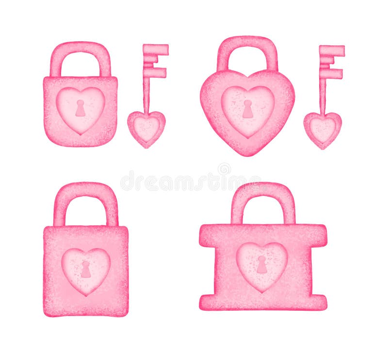 Watercolor Valentines Day Padlock and Key Illustration Stock Vector ...