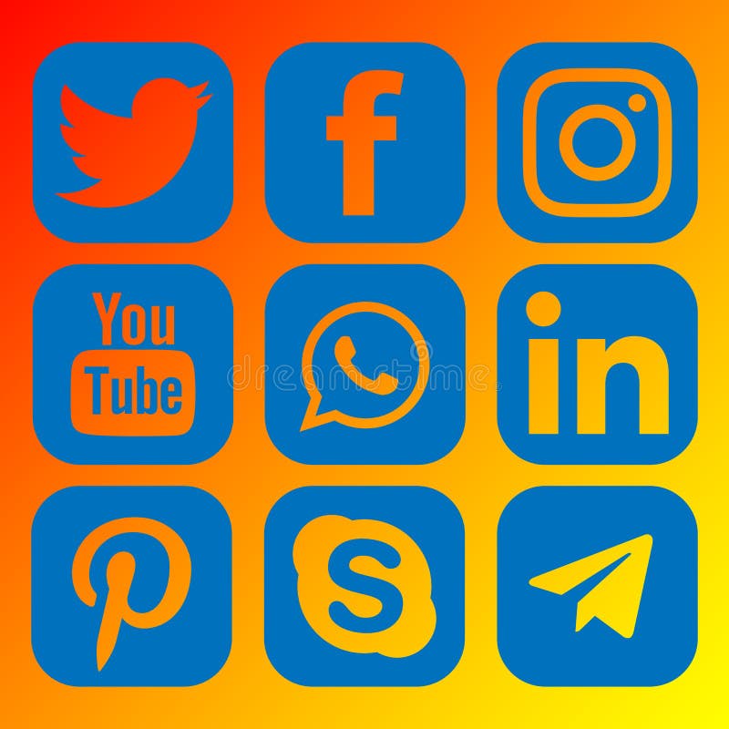 Most Popular Blue Color Social Media Icons on Transparent Background ...