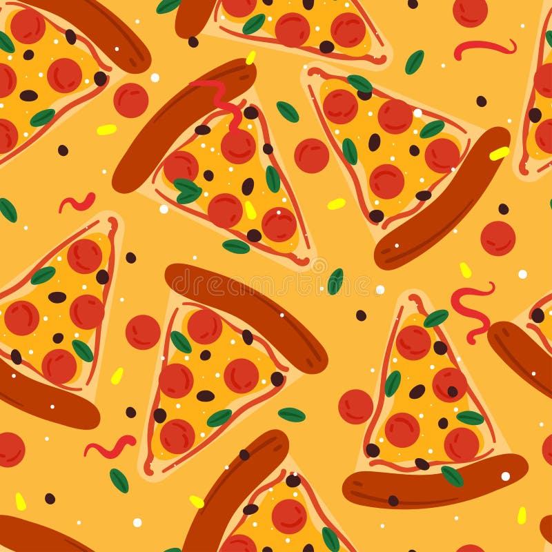 Seamless Pattern Cartoon Pizza. Cute Food Wallpaper for Textile, Gift ...