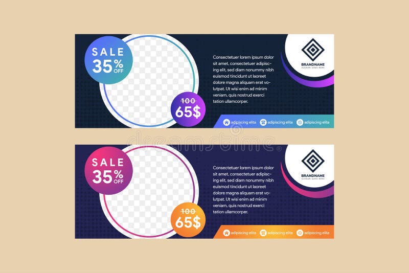 Vector Horizontal White Web Banners with Circular Multi-colored Design ...