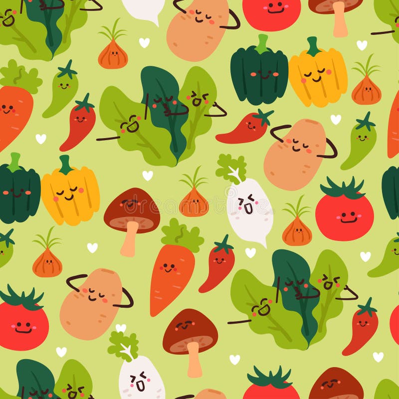 Seamless Pattern Cartoon Vegetable. Cute Food Character for Textile ...