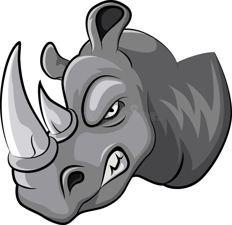 Cartoon Angry Rhino Head Mascot Stock Vector - Illustration of grey ...