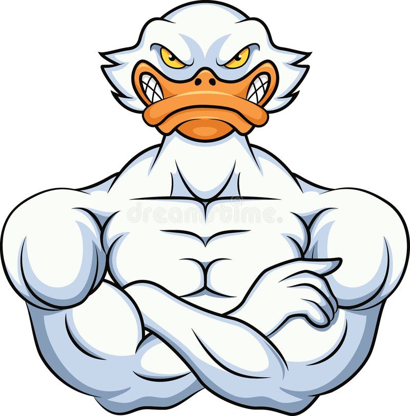 Cute Duck Mascot with Muscle Body Stock Vector - Illustration of farm ...