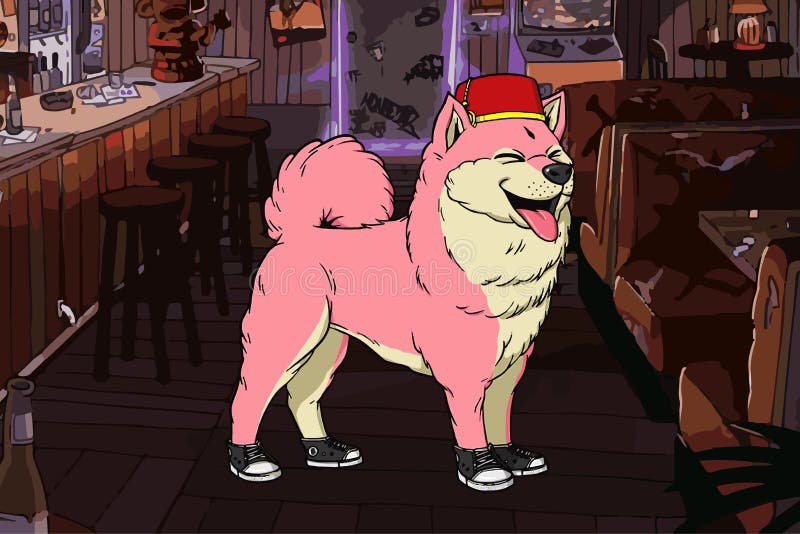 Pink Shiba Dog Illustration on a Yacht Club. Bored Ape Doge Pets ...