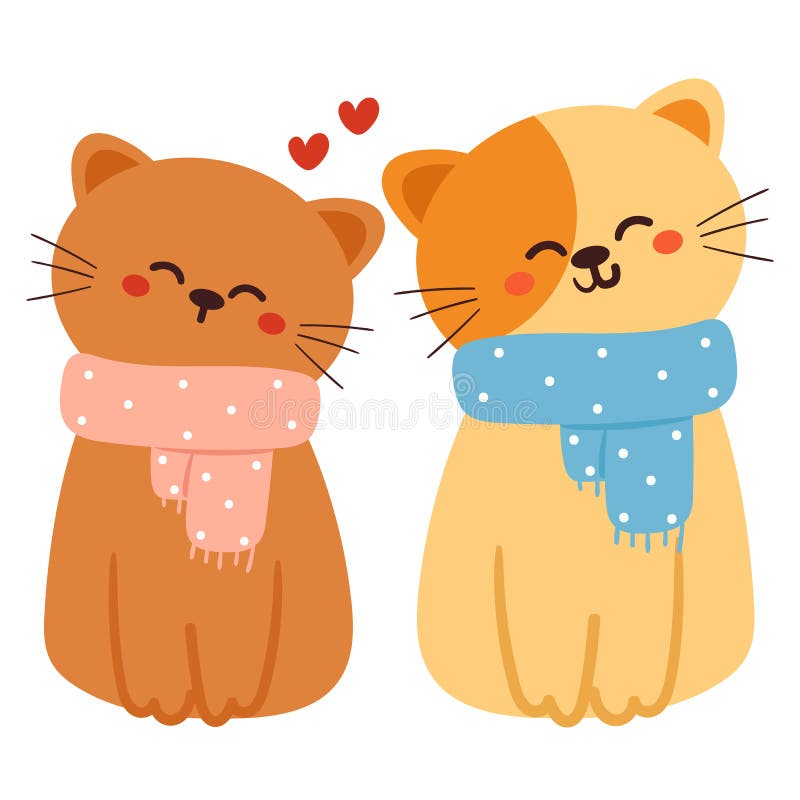 Cute Cartoon Cat Couple Wearing Couple Scarf Stock Vector ...