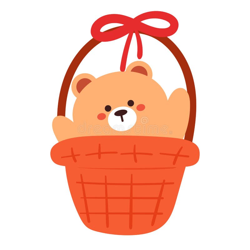 Hand Drawing Cartoon Cute Bear Inside Basket Stock Vector ...