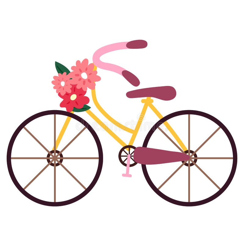 Hand Drawing Cute Cartoon Bicycle and Flower Stock Vector ...