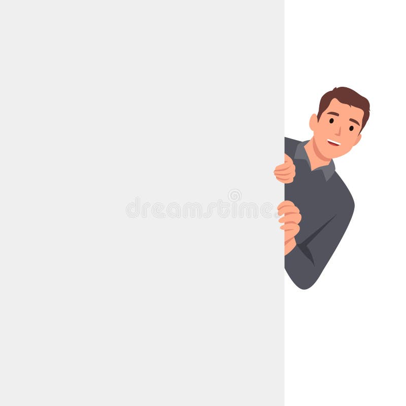 Young Curious Male Character Peeking from Behind Wall Stock ...