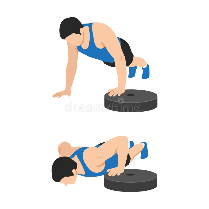 Man Doing Single Arm Elevated Push Up with Weight Plate Stock ...