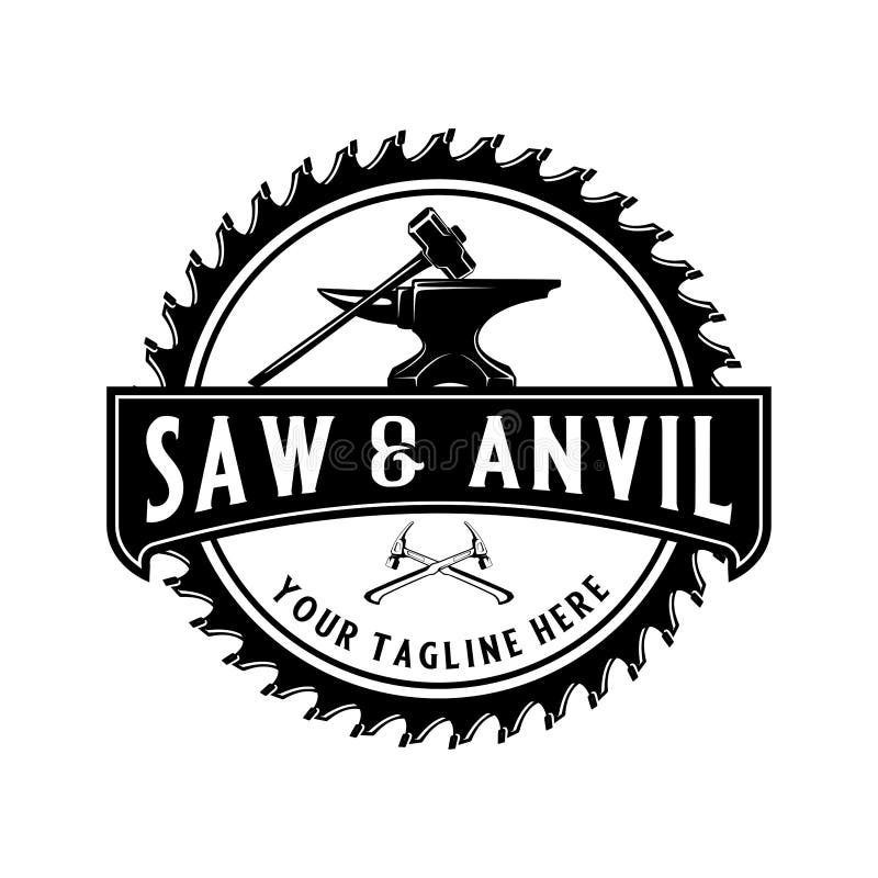 Blacksmith Logo Design on Transparent Background. Hammer, Saw and Anvil ...