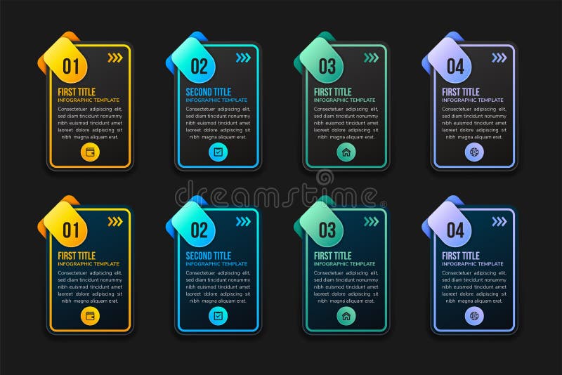 Four Steps Modern Rectangle Black Infographics Banner. Stock Vector ...