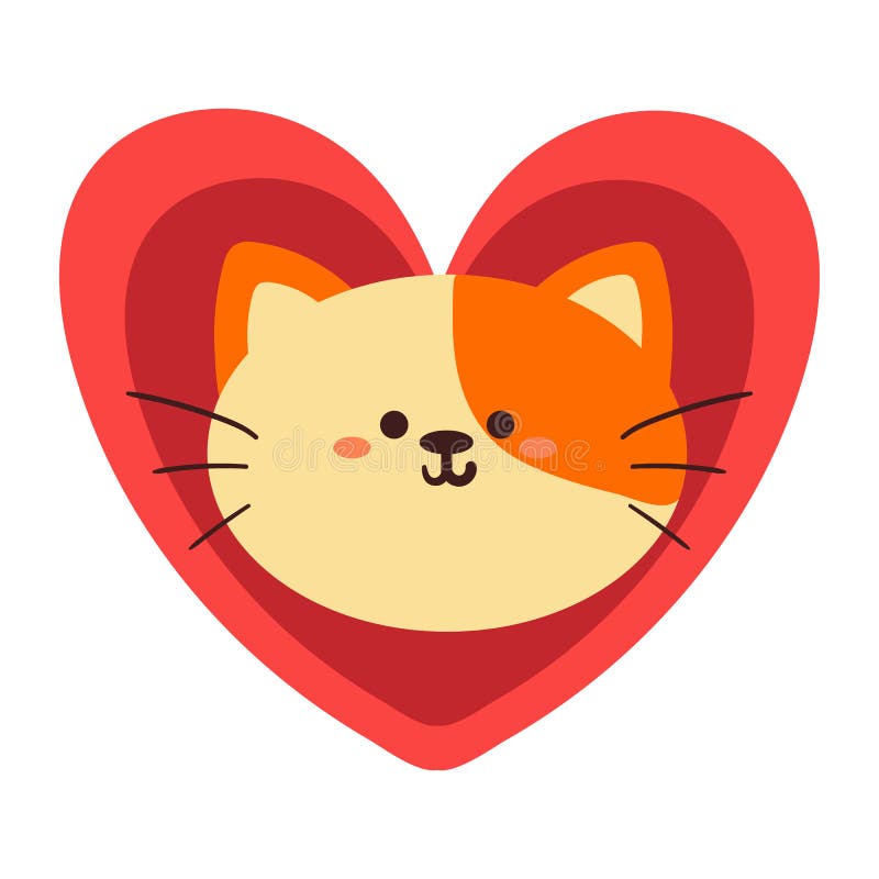 Cute Cartoon Cat Inside a Red Heart Stock Vector - Illustration of ...