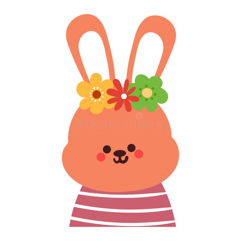 Cute Drawing Cartoon Bunny Smiling with Flower on Stock Vector ...