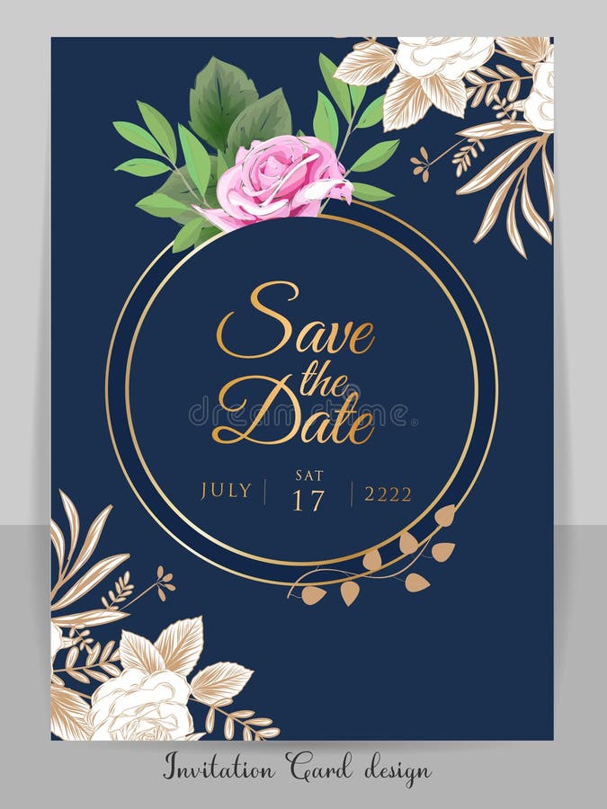 Invitation Card with Beautiful Blooming Floral Watercolor Background. Elegant Wedding Card with ...